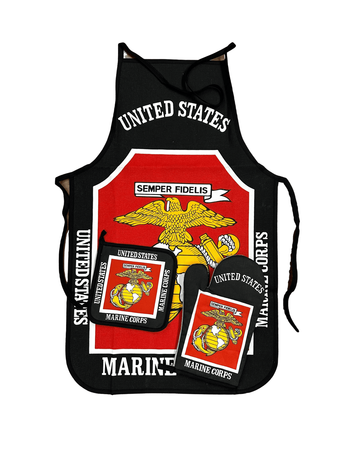 U.S. Marine Corps Flag Kitchen & BBQ 3pc Set w/Apron, Oven Mitt, Potho ...