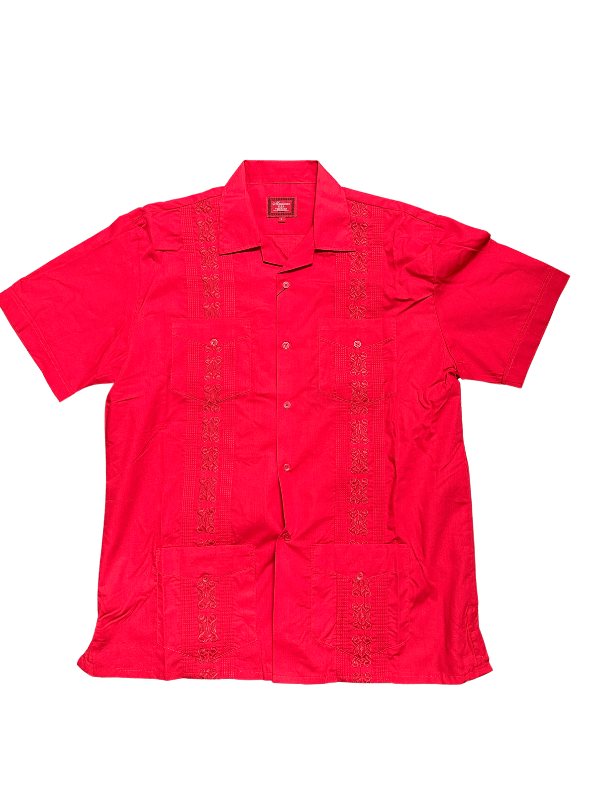 All Red Collared Guayabera Shirt — Rodeo Durango Brand Corp.