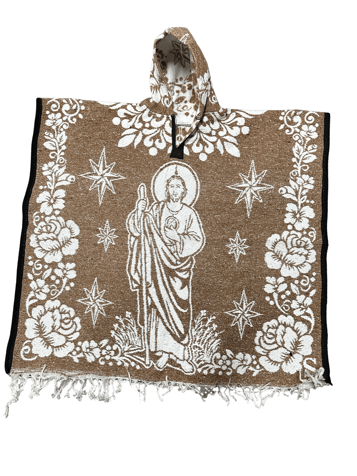 Light Brown and White San Judas Tadeo Poncho/Gaban with Hoodie / Gorro ...