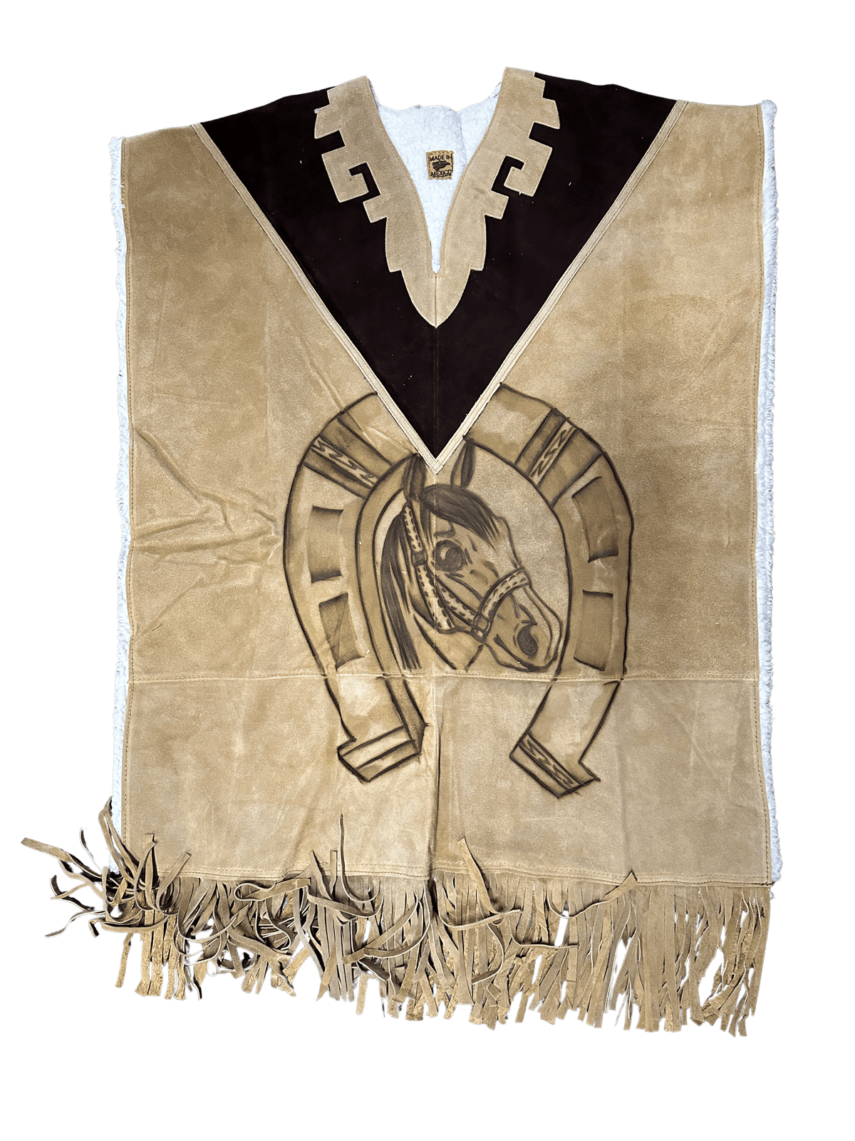 Horse Head inside Horseshoe Leather Poncho With Fur Inside — Rodeo ...