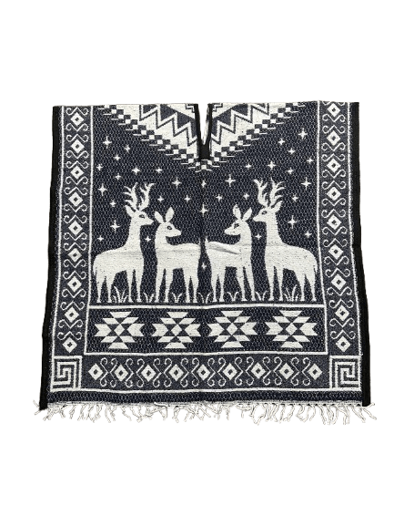 Navy Blue and White Deer Poncho / Gaban — Rodeo Durango Brand Corp.