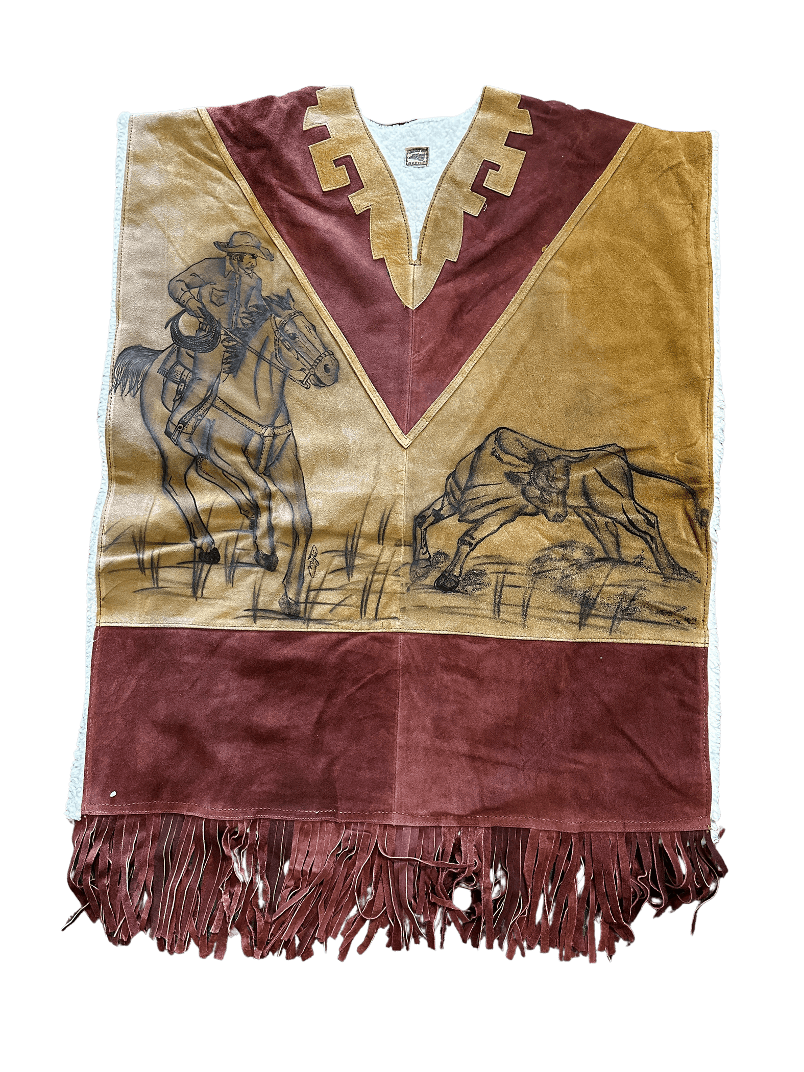 Cowboy Riding Horse with Bull Leather Poncho With Fur Inside — Rodeo ...