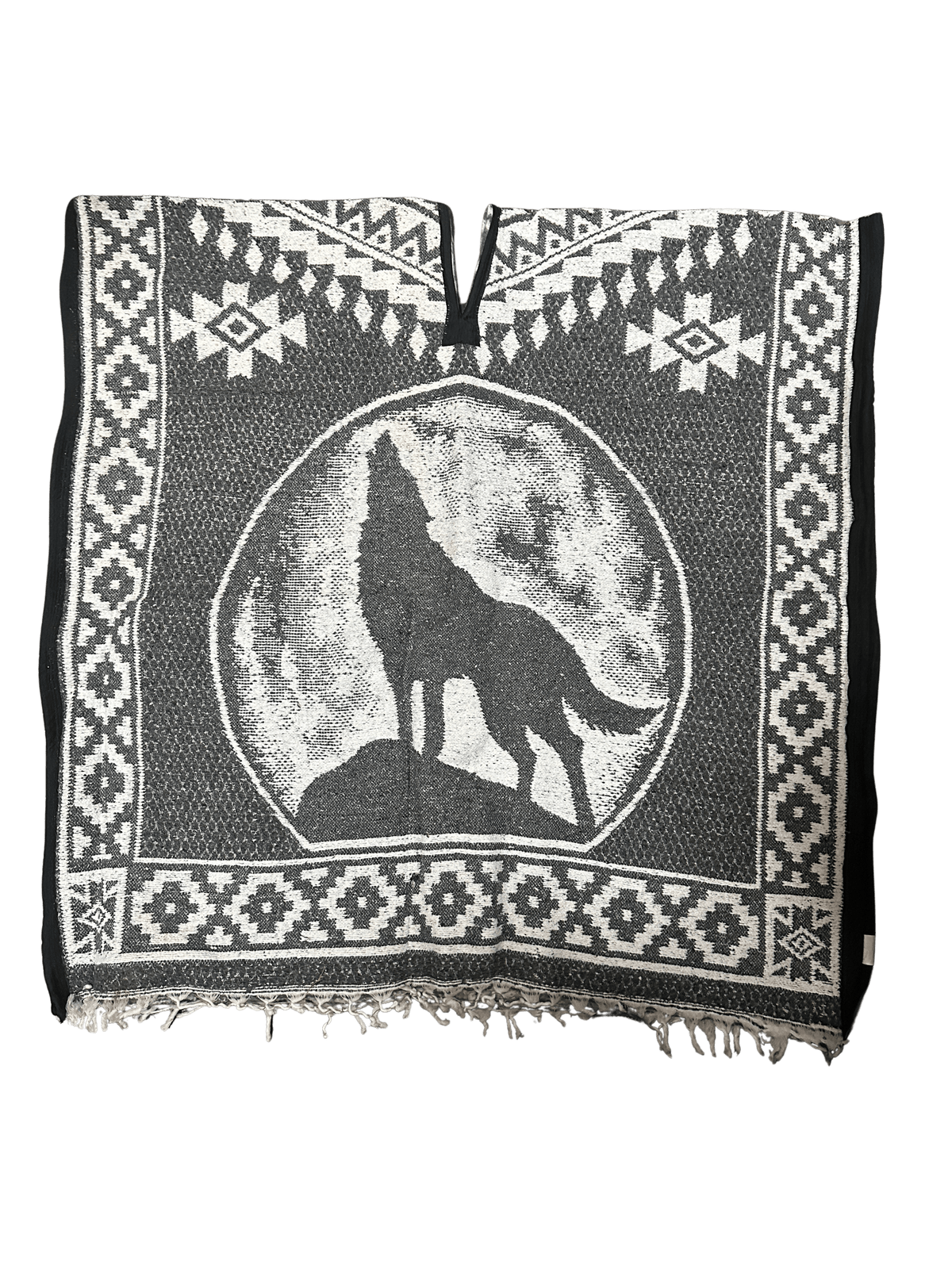 Grey and White "Wolf Howling at The Moon" Poncho/Gaban — Rodeo Durango ...