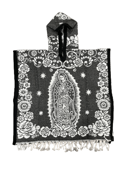 Youth Grey and White Virgen de Guadalupe Poncho/Gaban with Hoodie / Go ...