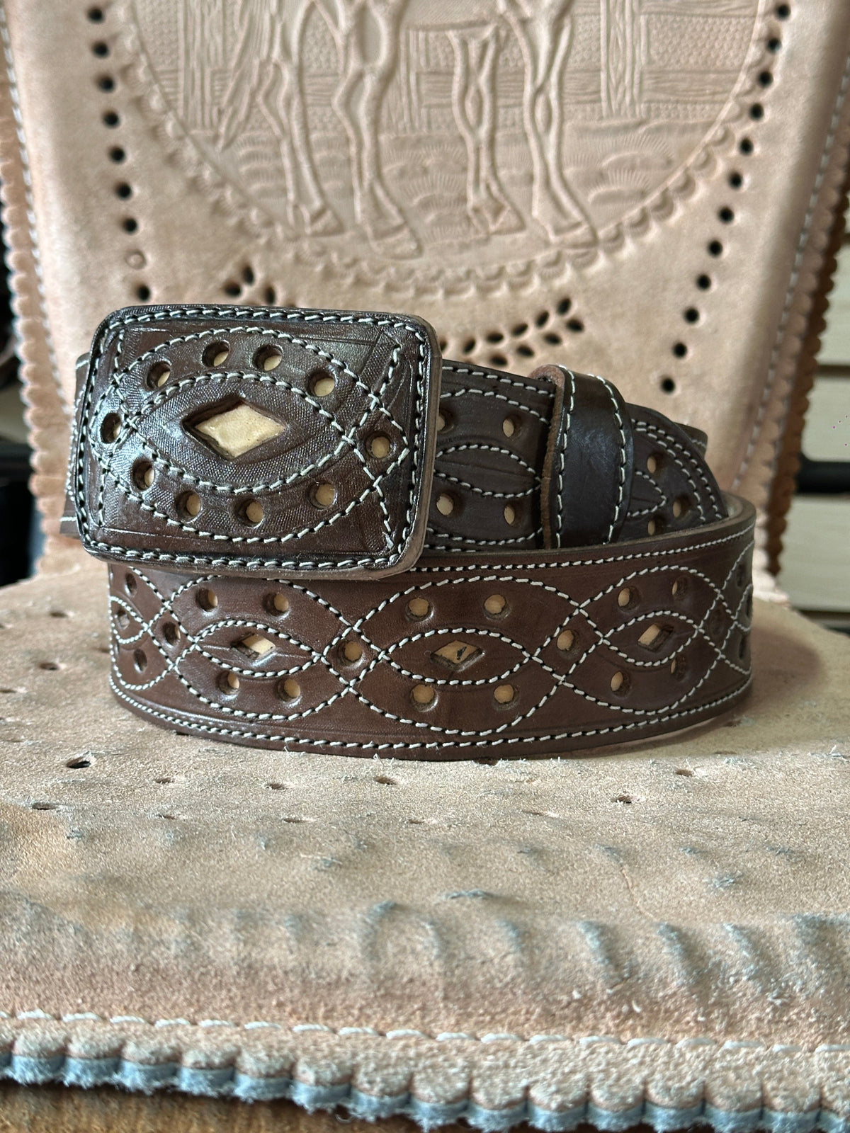 Brown and Light Brown Infinite Chiseled Charro Leather Belt — Rodeo ...