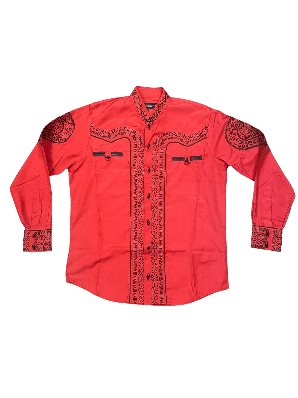Red with Black Embroidered Intricate Design Charro Shirt — Rodeo ...