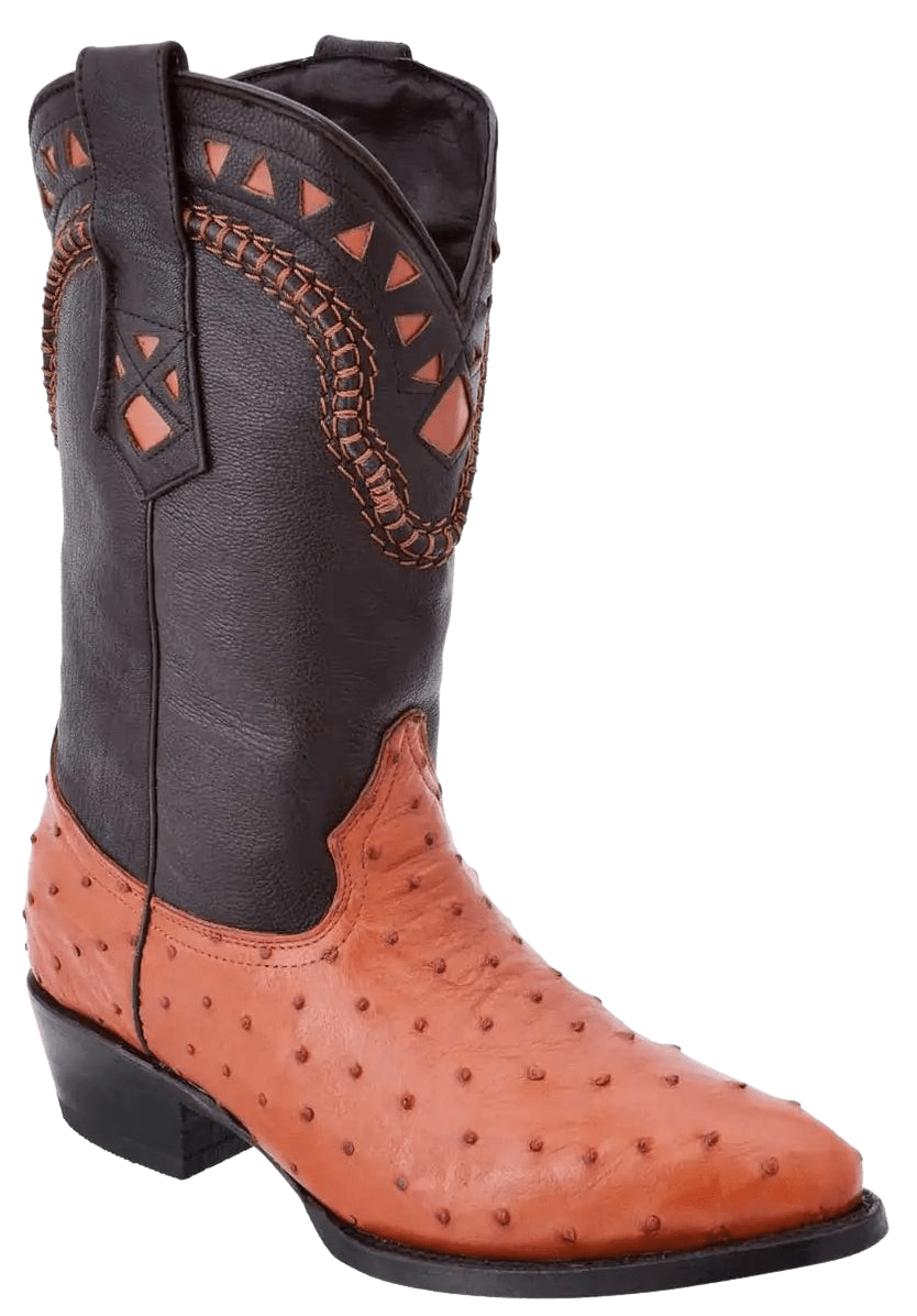 Cognac Roper Round Toe Ostrich Leather Boot — Rodeo Durango Brand Corp.