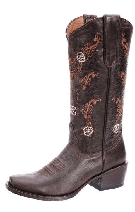 Women's Rugged Dark Brown with Bronze Stems Square Toe Rodeo Boot ...