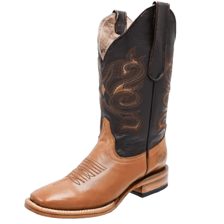 Women's Plain Gold with Dark Brown Leather Square Toe Rodeo Boot ...
