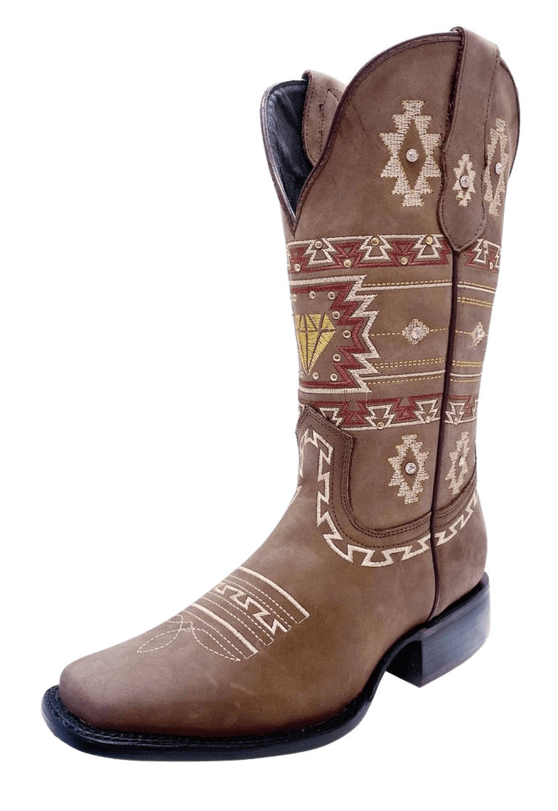 Women's Light Brown with Navajo Design Square Toe Rodeo Boot — Rodeo ...