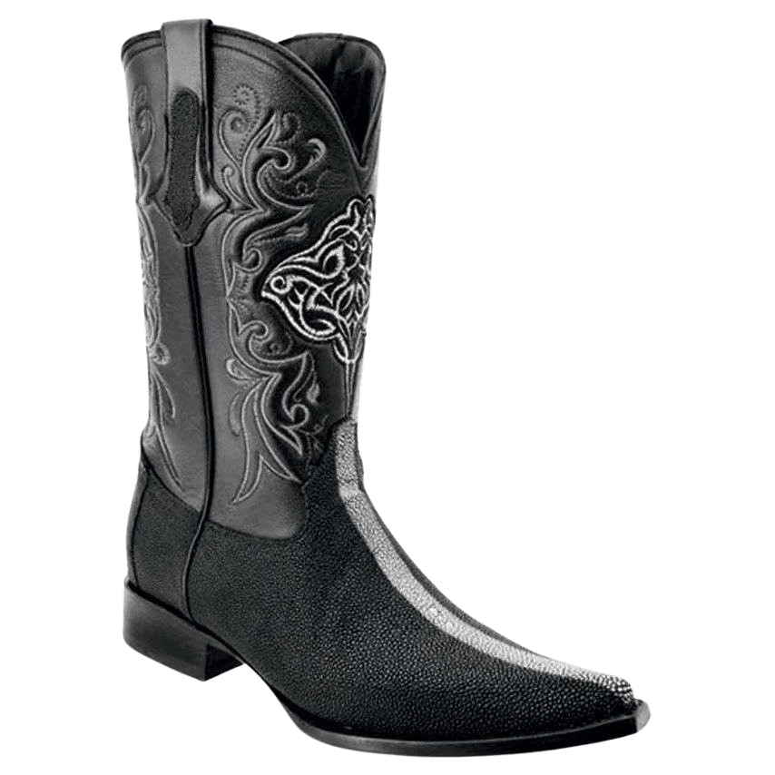 Bota de cuero negra con puntera cortada Mantarraya / Stingray Rayada ...