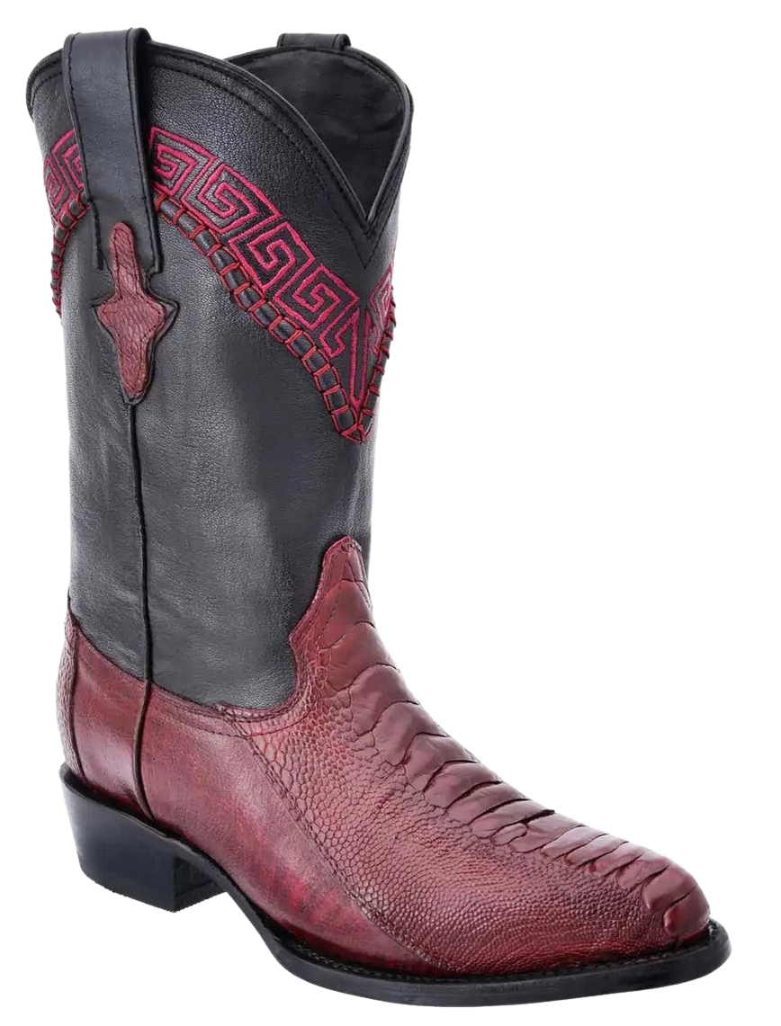 Burgundy Roper Round Toe Ostrich Leg Leather Boot — Rodeo Durango Brand ...