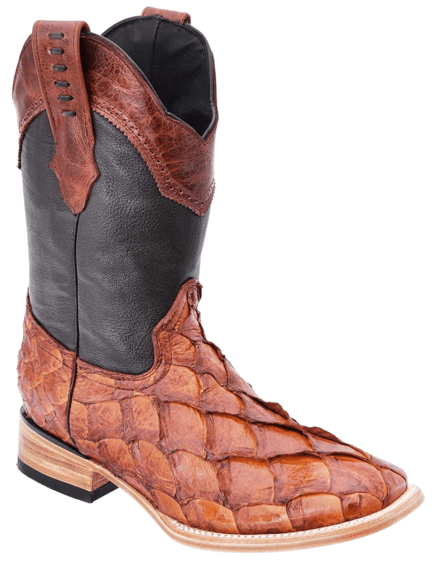 Cognac Square Toe Pirarucu Leather Boot — Rodeo Durango Brand Corp.