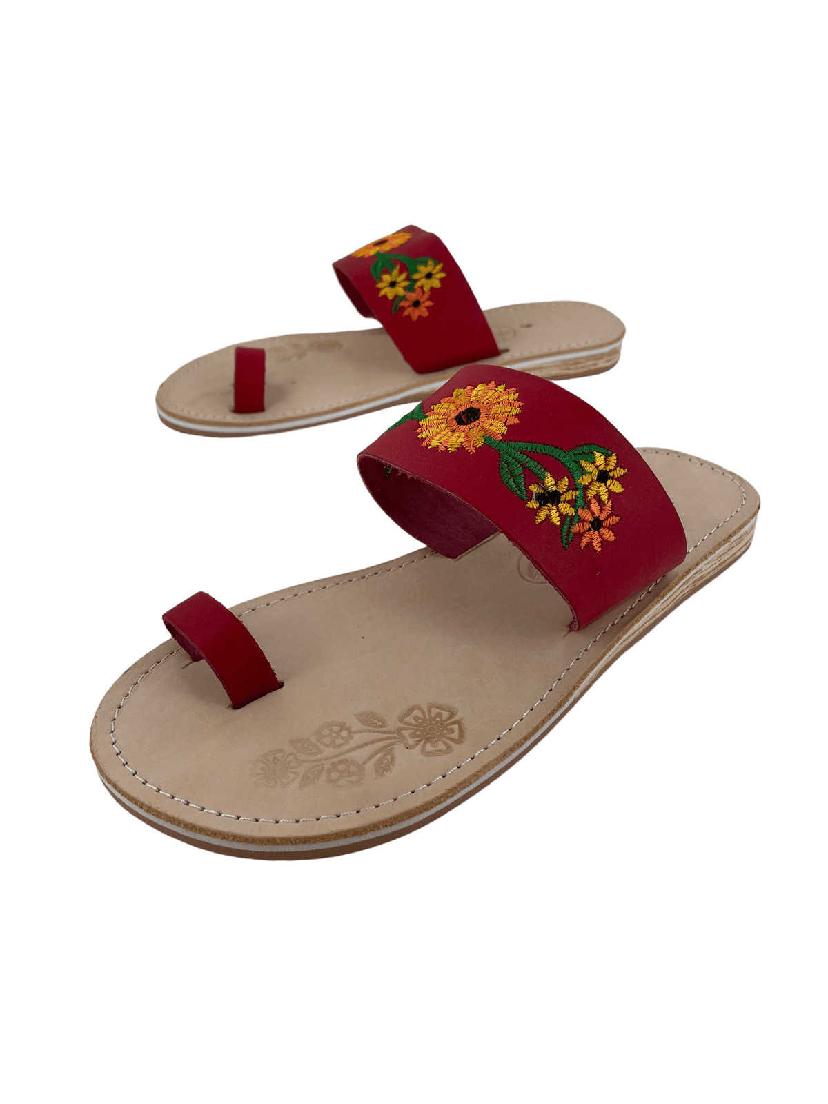 Leather Sandal - Red Single Strap with Sunflower — Rodeo Durango Brand ...