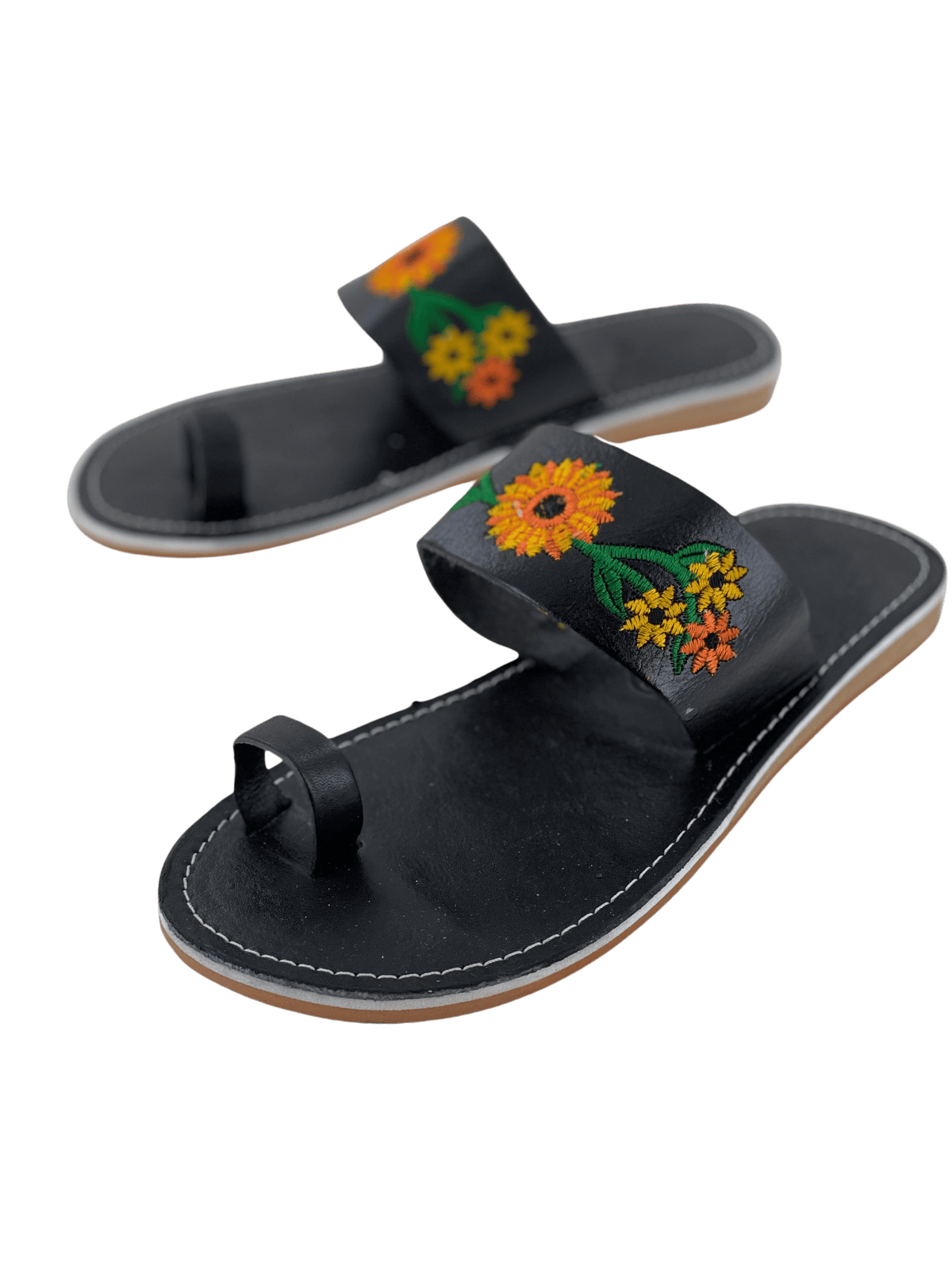 Leather Sandal - Black Single Strap with Sunflower — Rodeo Durango ...